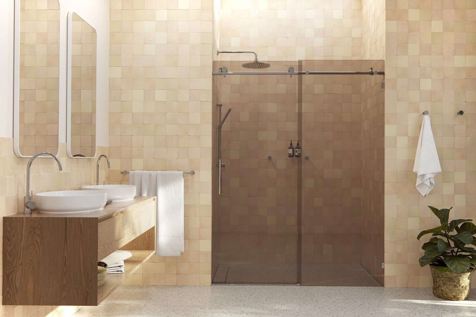 Equinox - Shower Round Slider Bronze Tint - GlassWarehouse.us