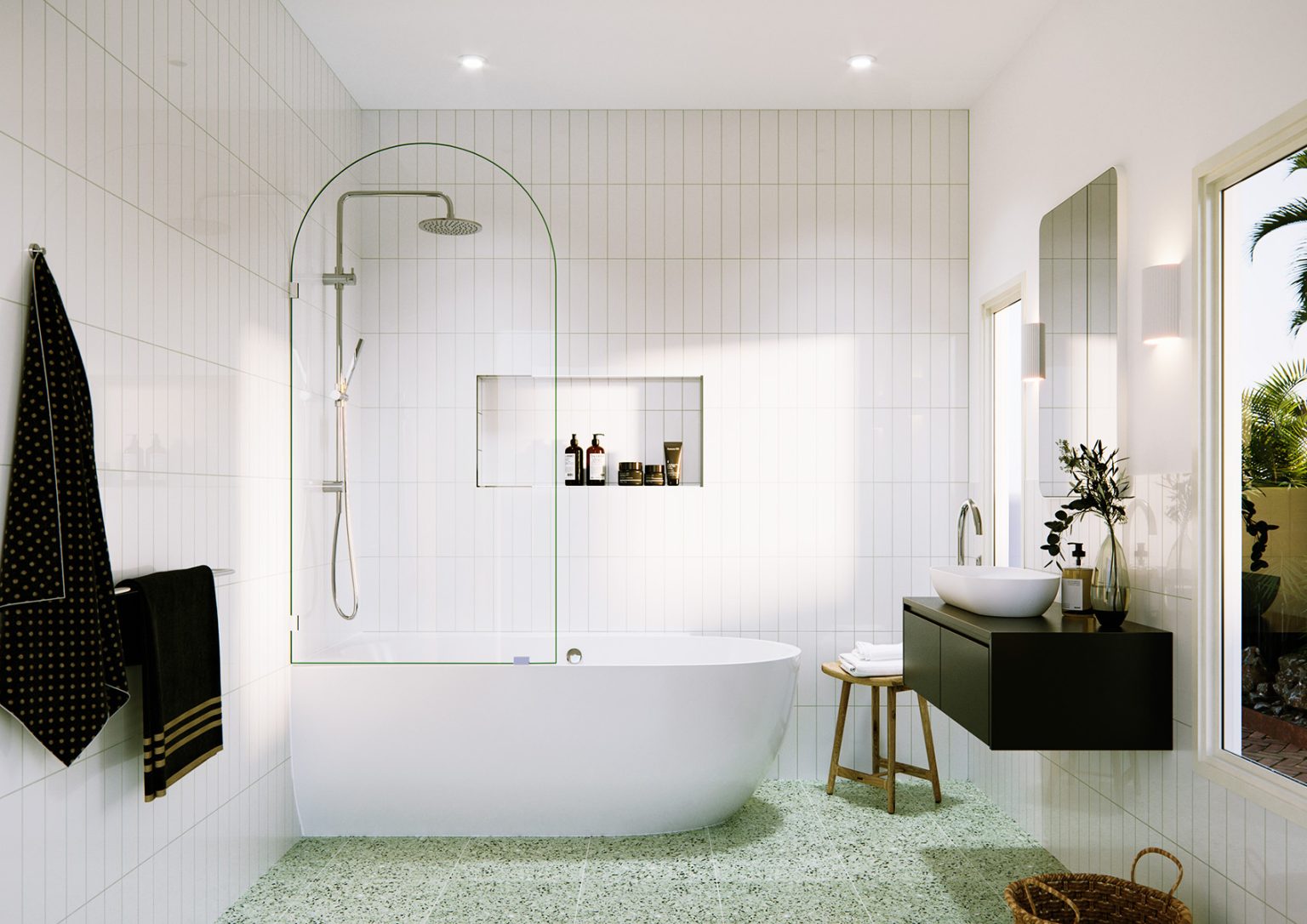 Maven - Shower Single Fixed Panel Arch Fluted | GlassWarehouse.us