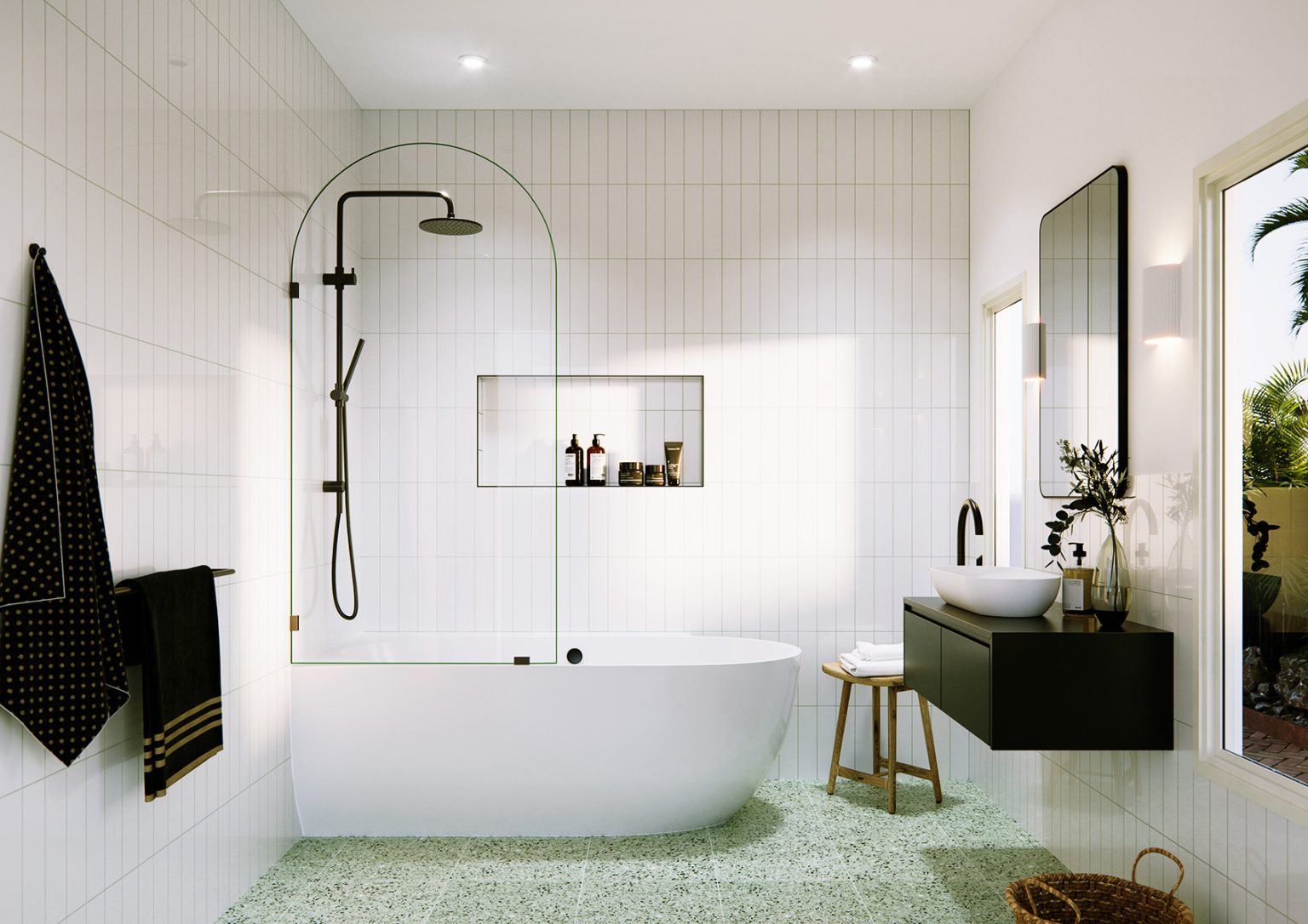 Maven - Shower Single Fixed Panel Arch Fluted | GlassWarehouse.us