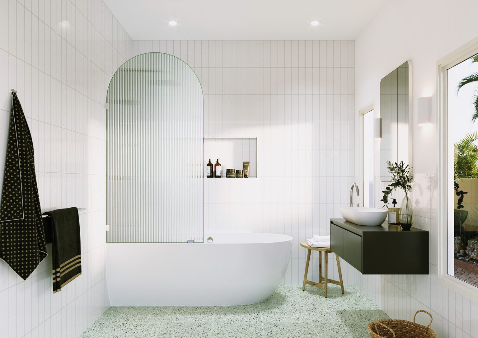 Maven - Shower Single Fixed Panel Arch Fluted | GlassWarehouse.us