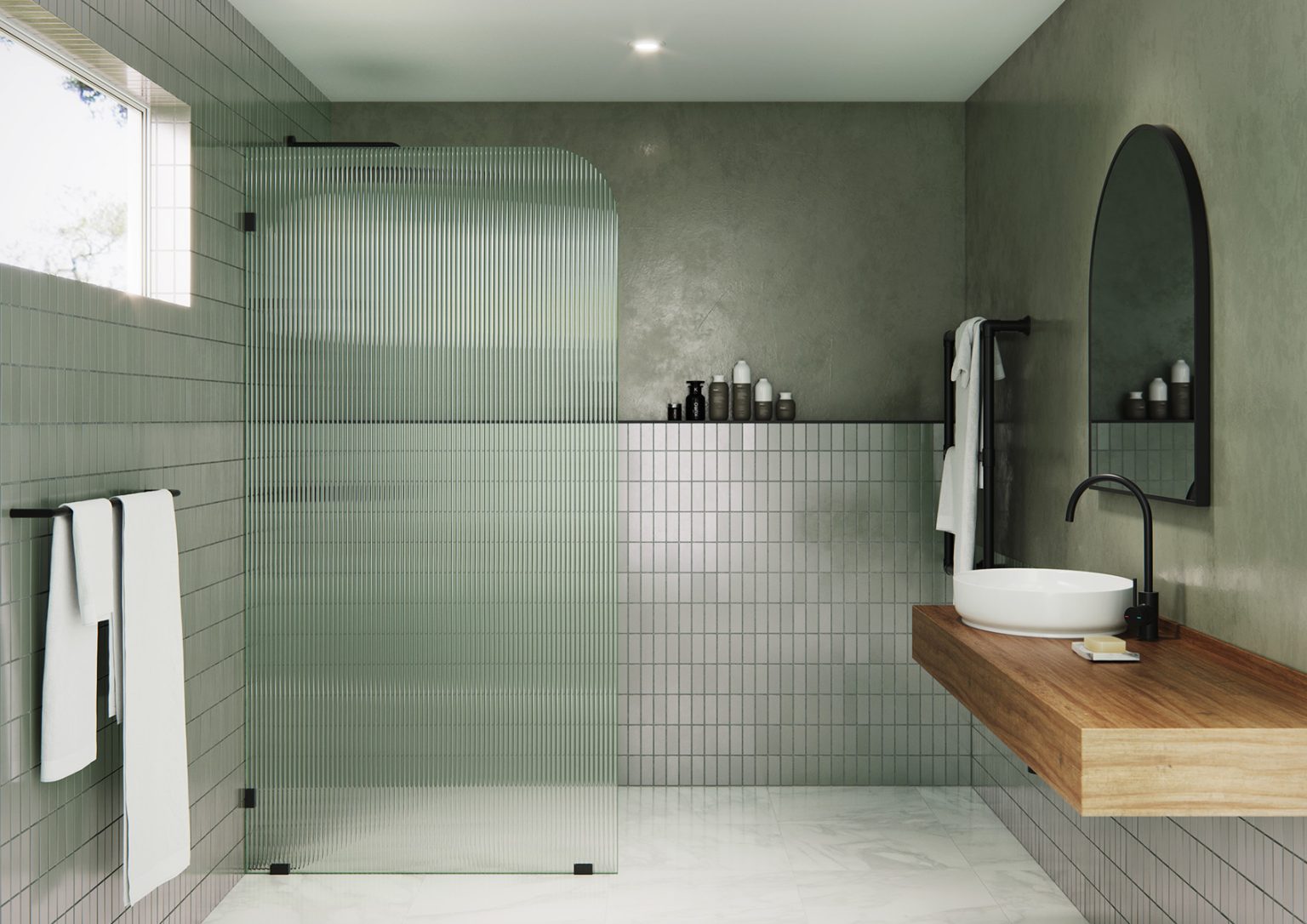 Aurora - Shower Single Fixed Panel Fluted Radius | GlassWarehouse.us